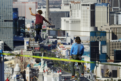 Utah man sets slackline record, 480 feet above Vegas Strip - The Salt ...