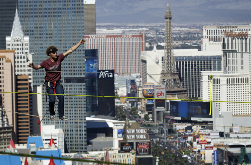 Utah man sets slackline record, 480 feet above Vegas Strip - The Salt ...